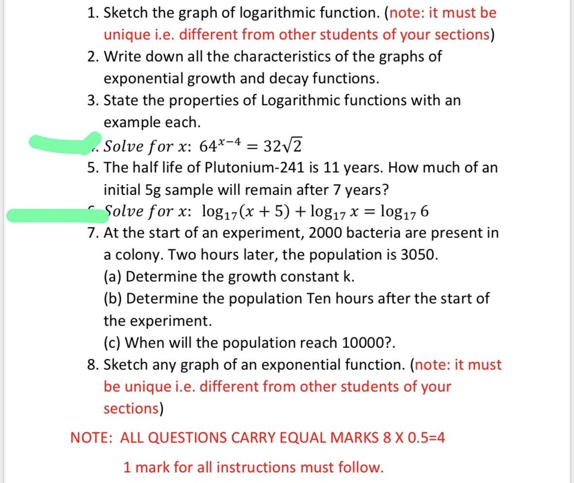 Solved Sketch the graph of logarithmic function. (note: it | Chegg.com