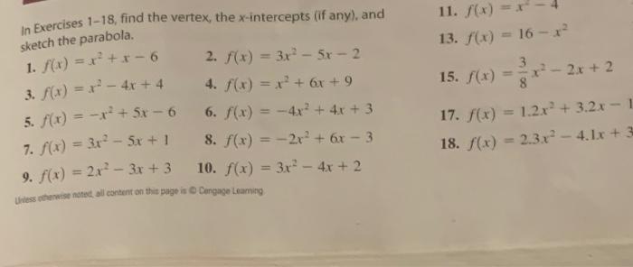 Solved In Exercises 1-18, find the vertex, the x-intercepts | Chegg.com