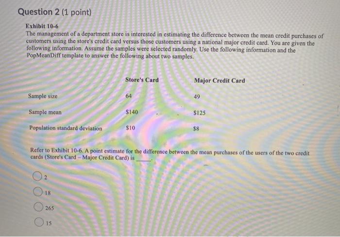 Solved Question 1 (1 point) Exhibit 10-6 The management of a | Chegg.com