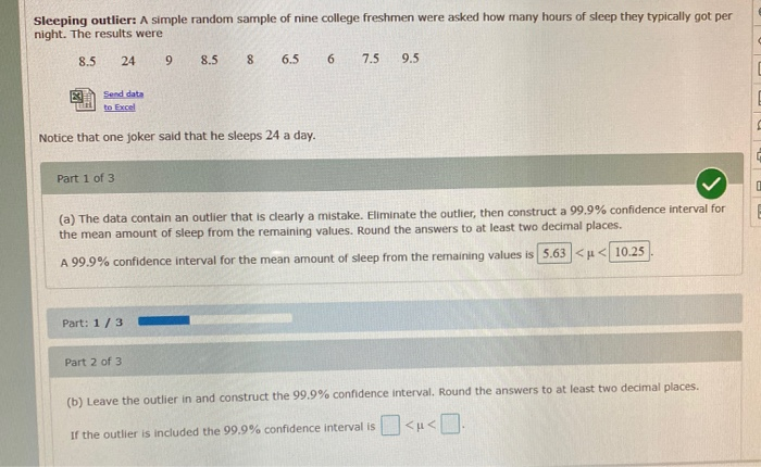 Solved Sleeping outlier: A simple random sample of nine | Chegg.com