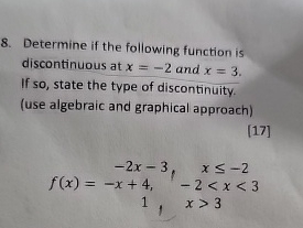 Determine if the following function is discontinuous | Chegg.com