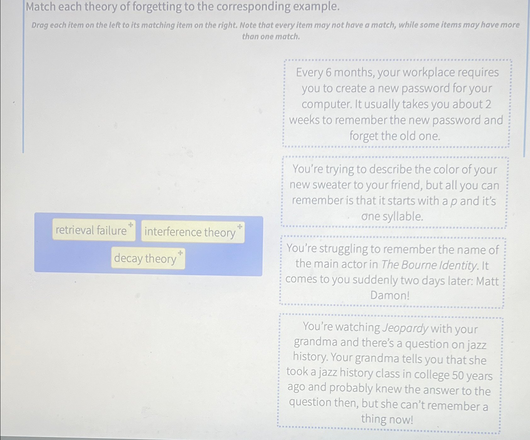 Solved Match each theory of forgetting to the corresponding | Chegg.com