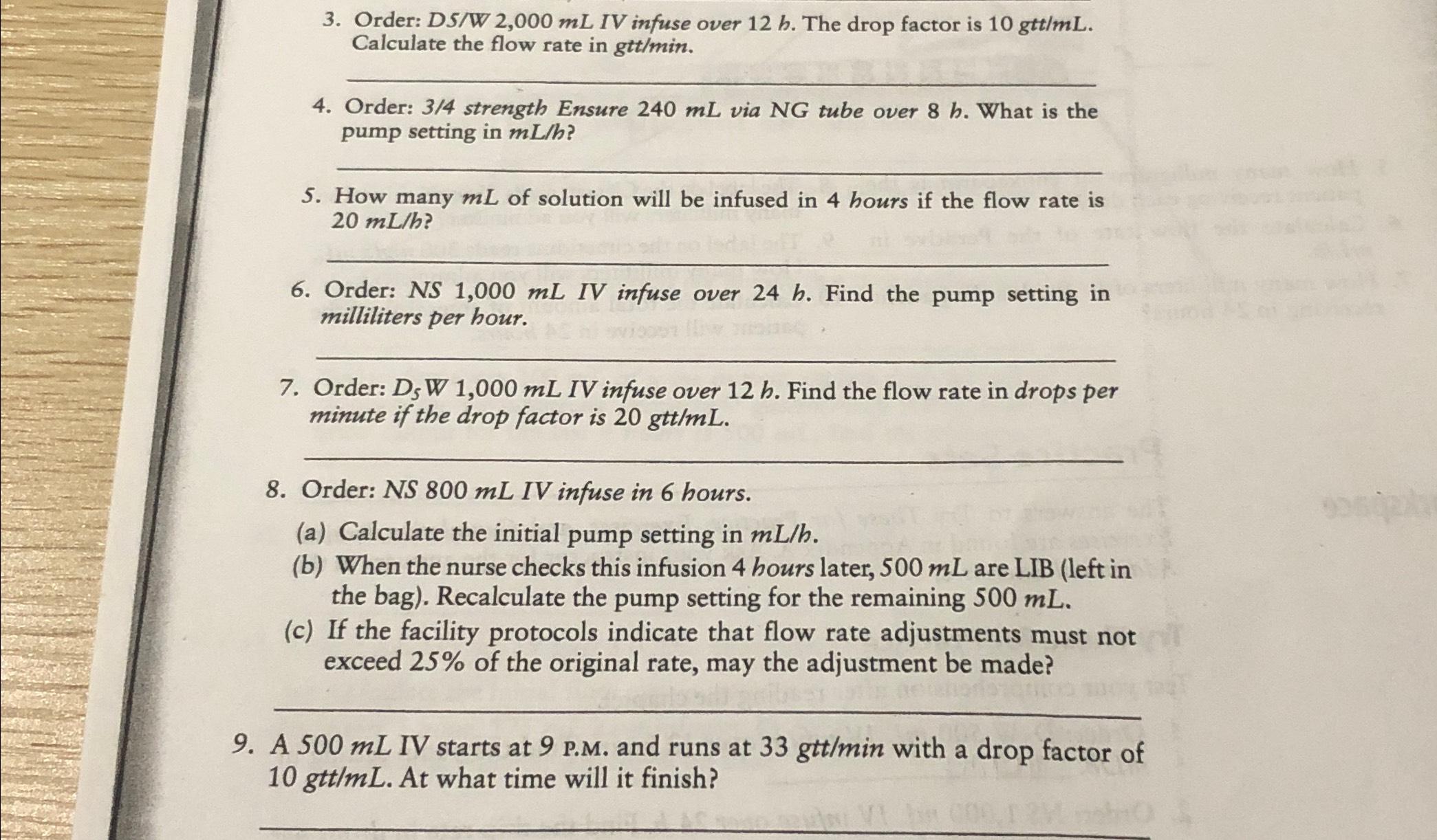 Solved Order: DSW2,000mLIVinfuseover12h. ﻿The drop factor is | Chegg.com