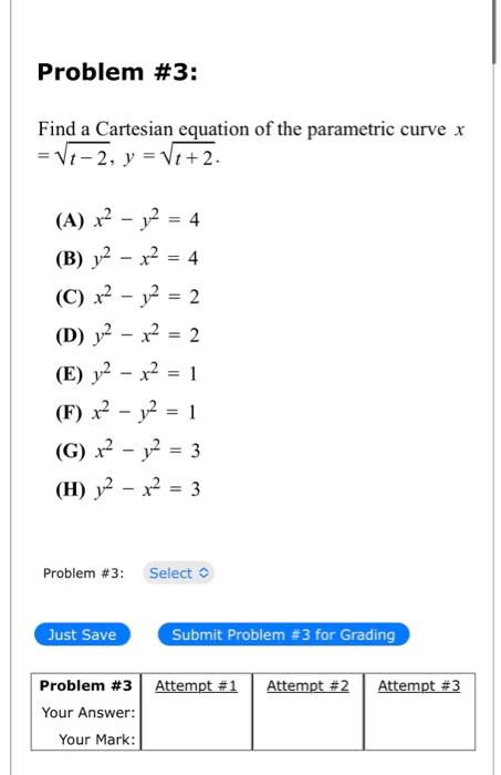 Solved Find a Cartesian equation of the parametric curve x | Chegg.com