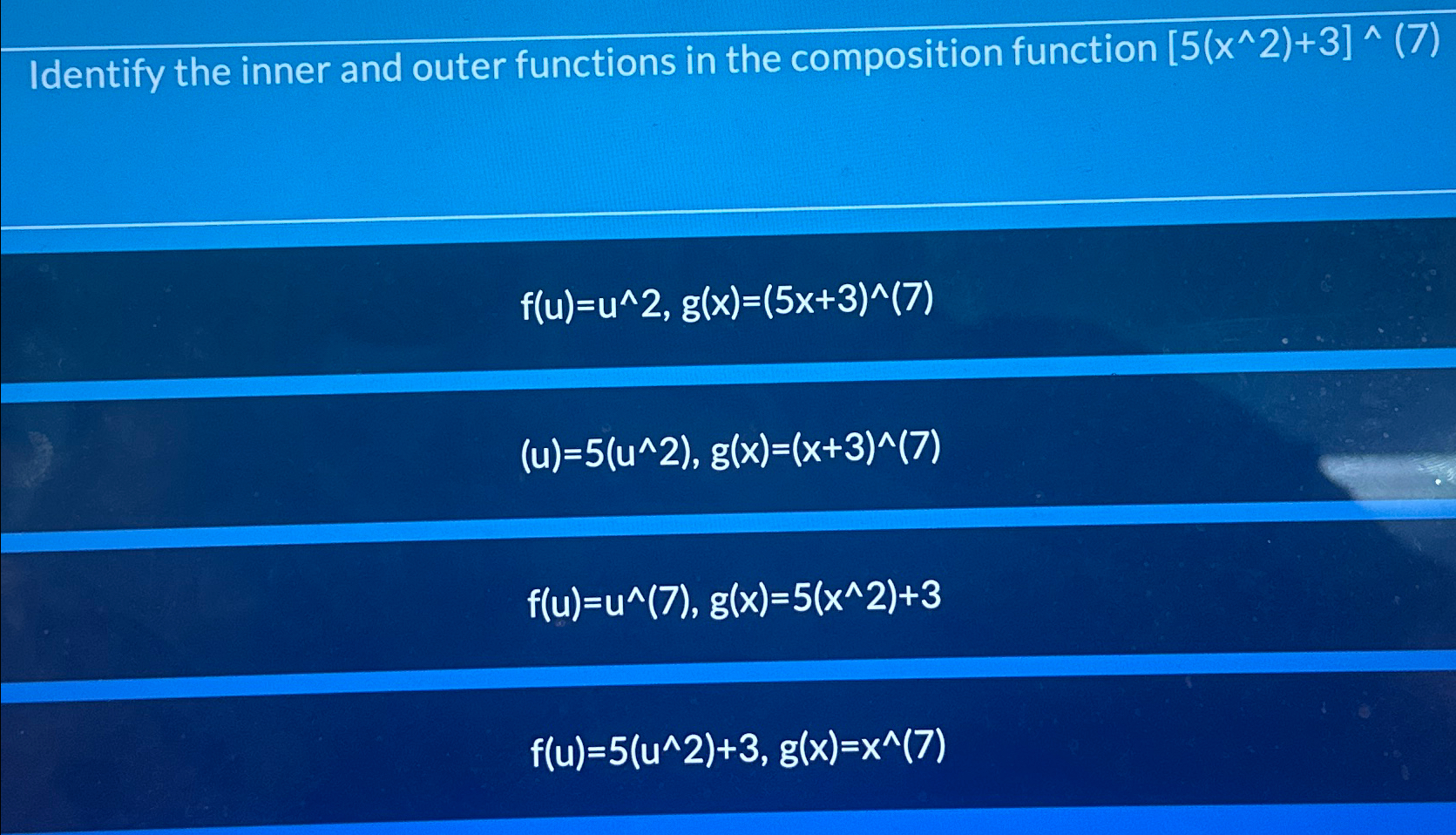 Solved Identify the inner and outer functions in the | Chegg.com