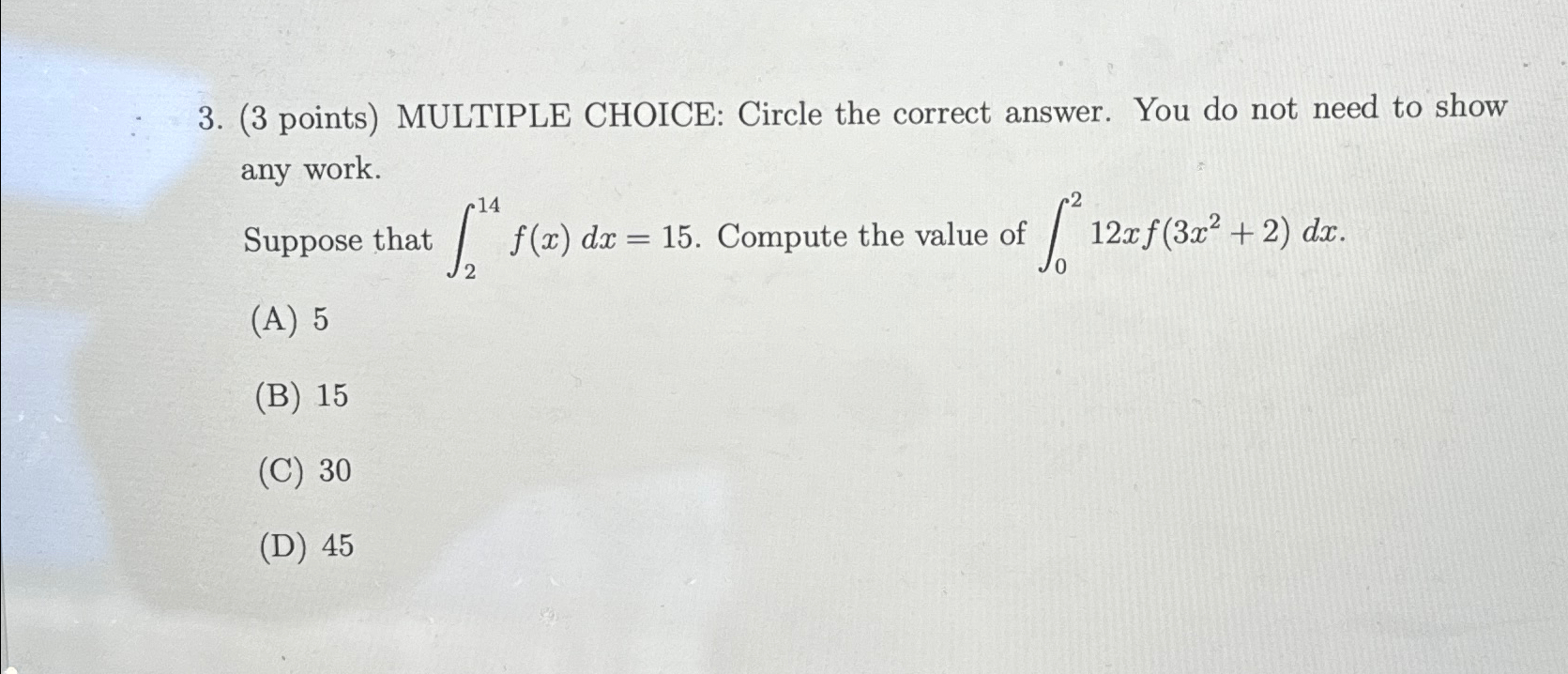 Solved (3 ﻿points) ﻿MULTIPLE CHOICE: Circle the correct | Chegg.com