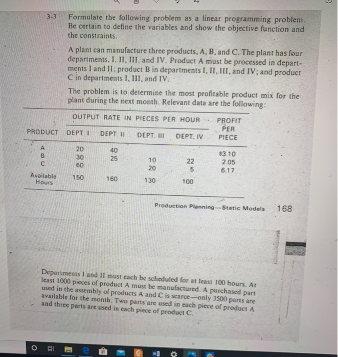 Solved u 3-3 Formulate the following problem as a linear | Chegg.com