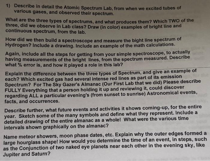 Solved 1) Describe in detail the Atomic Spectrum Lab, from | Chegg.com