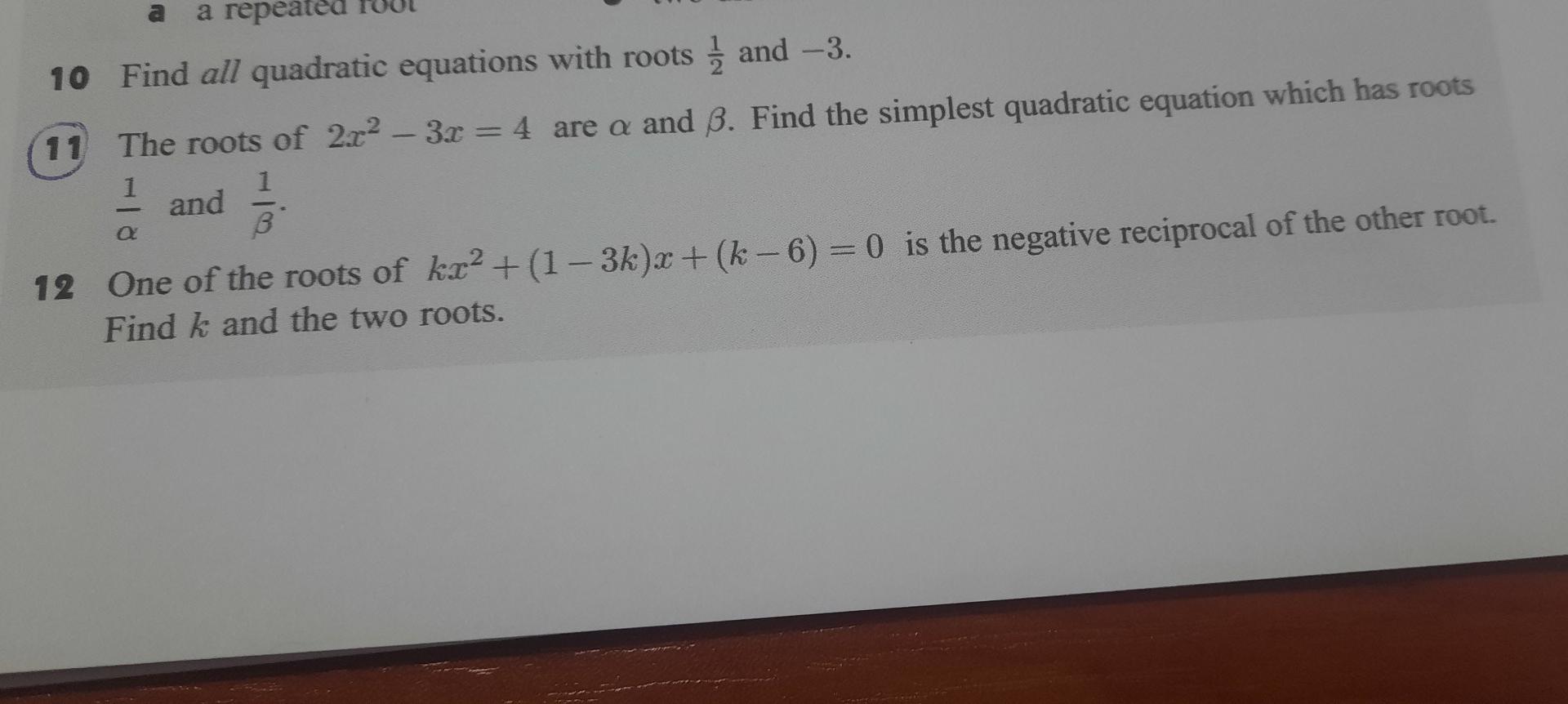 Solved 10 Find all quadratic equations with roots 21 and -3 | Chegg.com