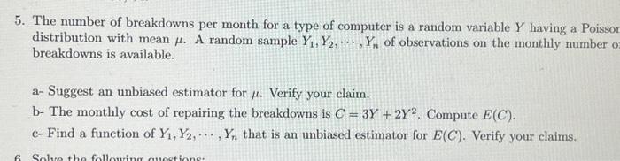 Solved 5. The number of breakdowns per month for a type of | Chegg.com