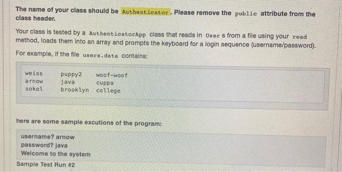Solved Implement the following class name Authenticator: | Chegg.com