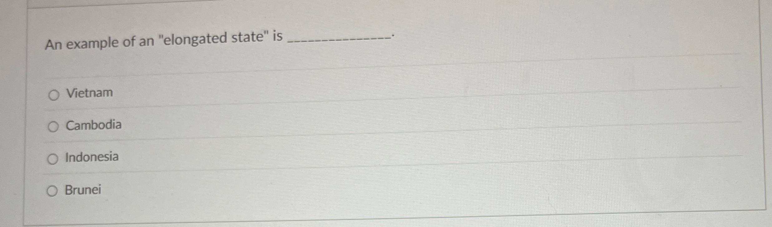 Solved An example of an "elongated state" is | Chegg.com