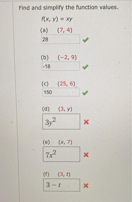 Solved Find and simplify the function values. f(x, y) = xy | Chegg.com