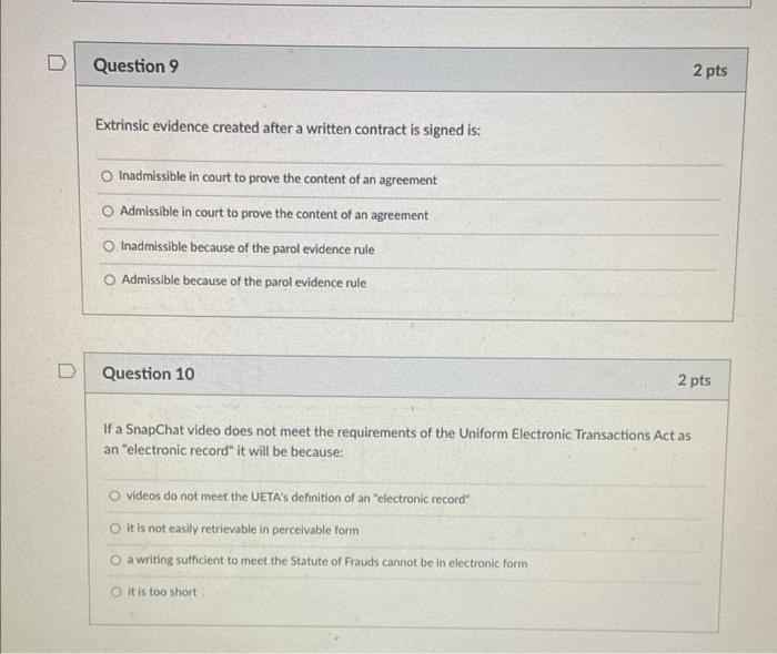 Extrinsic evidence created after a written contract | Chegg.com