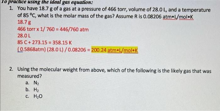 Solved To practice using the ideal gas equation: 1. You have | Chegg.com