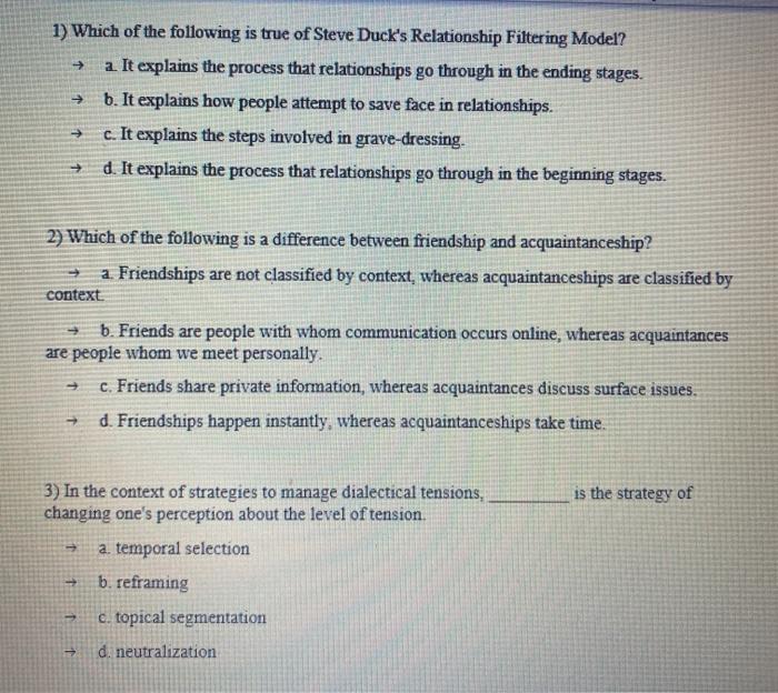 Solved 1) Which of the following is true of Steve Duck's | Chegg.com