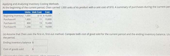 Applying and Analyzing Inventory Costing Methods At | Chegg.com