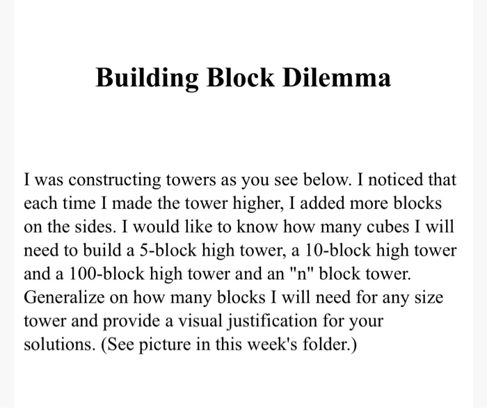 Solved Building Block Dilemma I was constructing towers as | Chegg.com