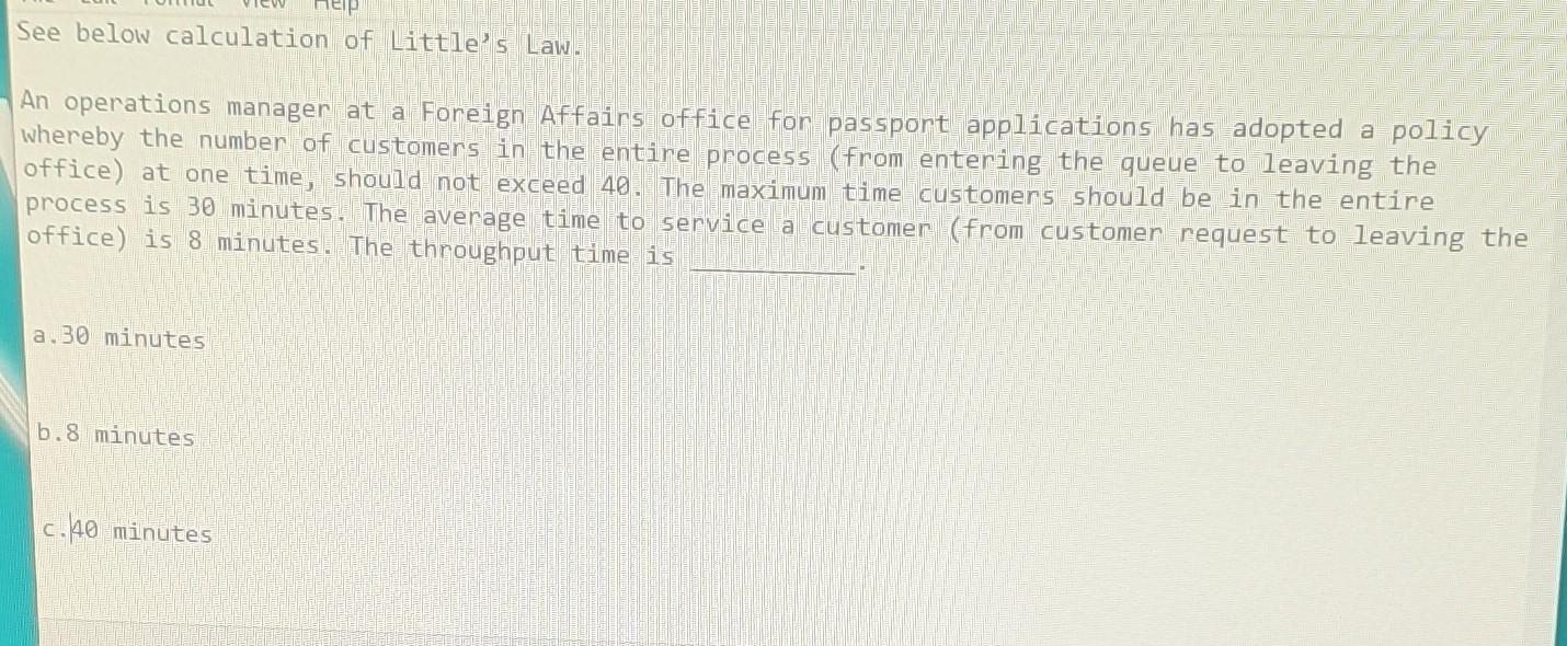 Solved An operations manager at a Foreign Affairs office for | Chegg.com
