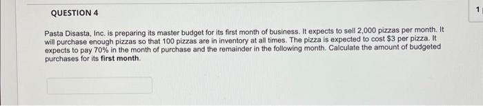 Solved Pasta Disasta, Inc. is preparing its master budget | Chegg.com