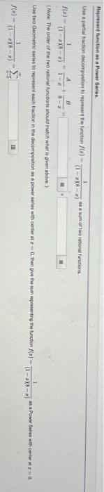 Solved Represent function as a Power Series Use a fraction | Chegg.com