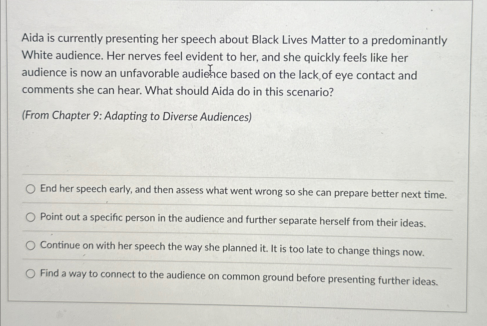 Solved Aida is currently presenting her speech about Black | Chegg.com