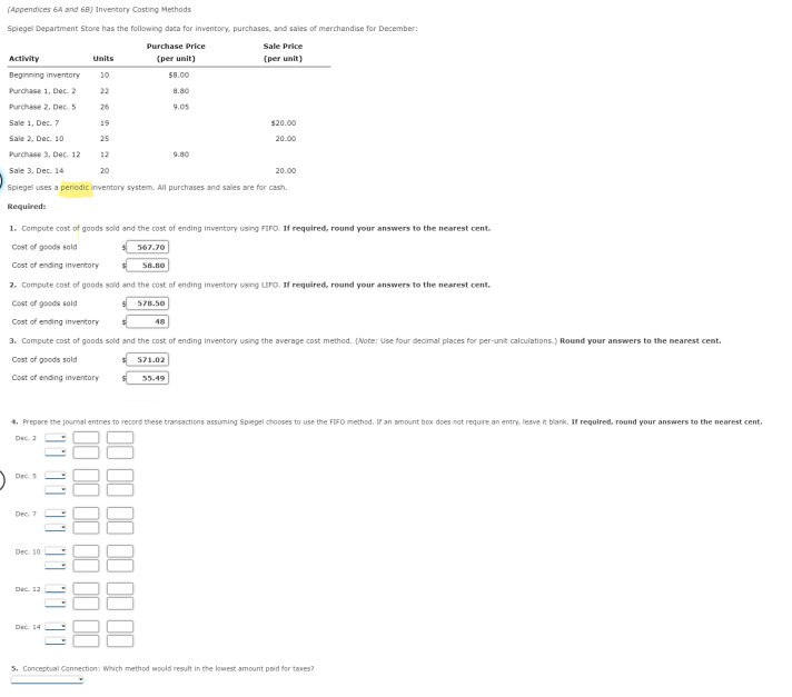 Solved (Appendices 6A and 68) ﻿Inventory Costing | Chegg.com
