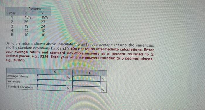 Solved Using the returns shown above, calculate the | Chegg.com
