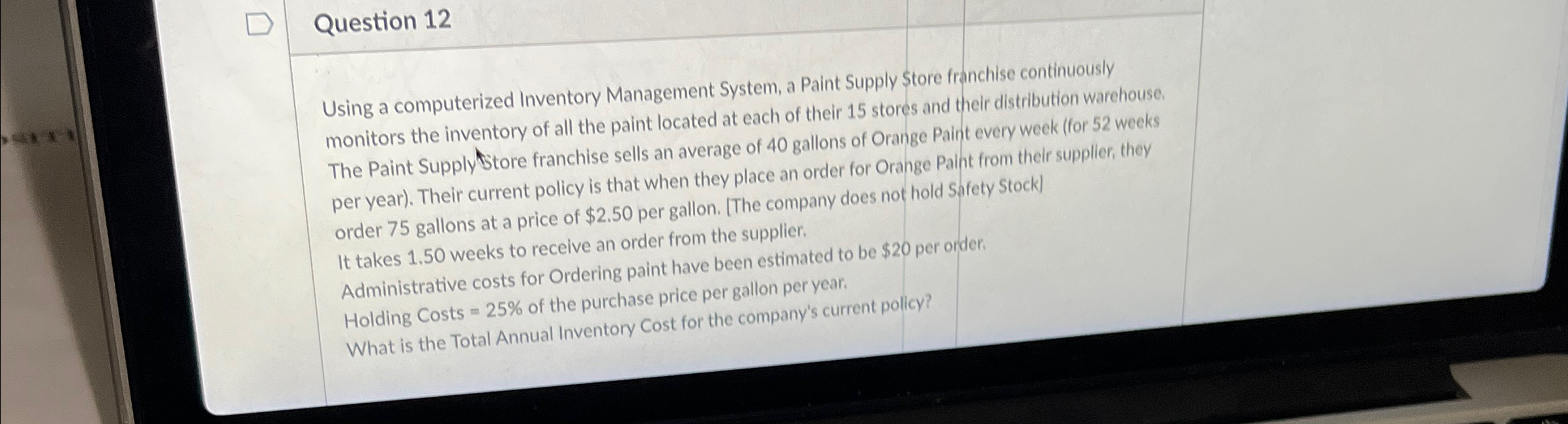 Solved Question 12Using a computerized Inventory Management | Chegg.com