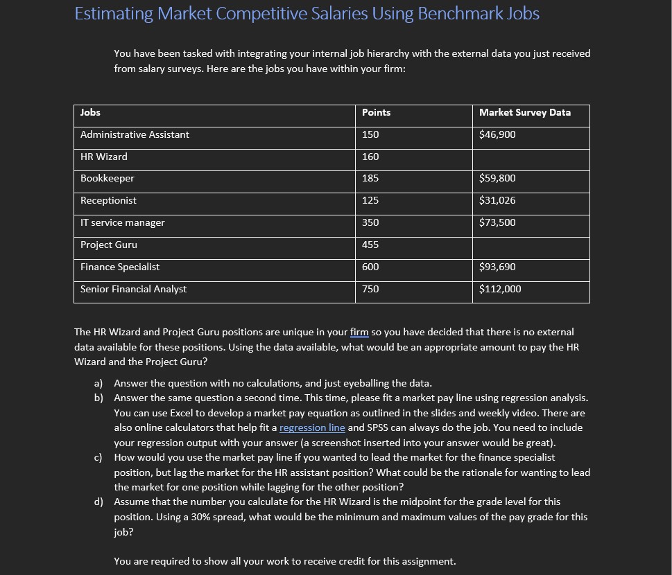 Estimating Market Competitive Salaries Using | Chegg.com