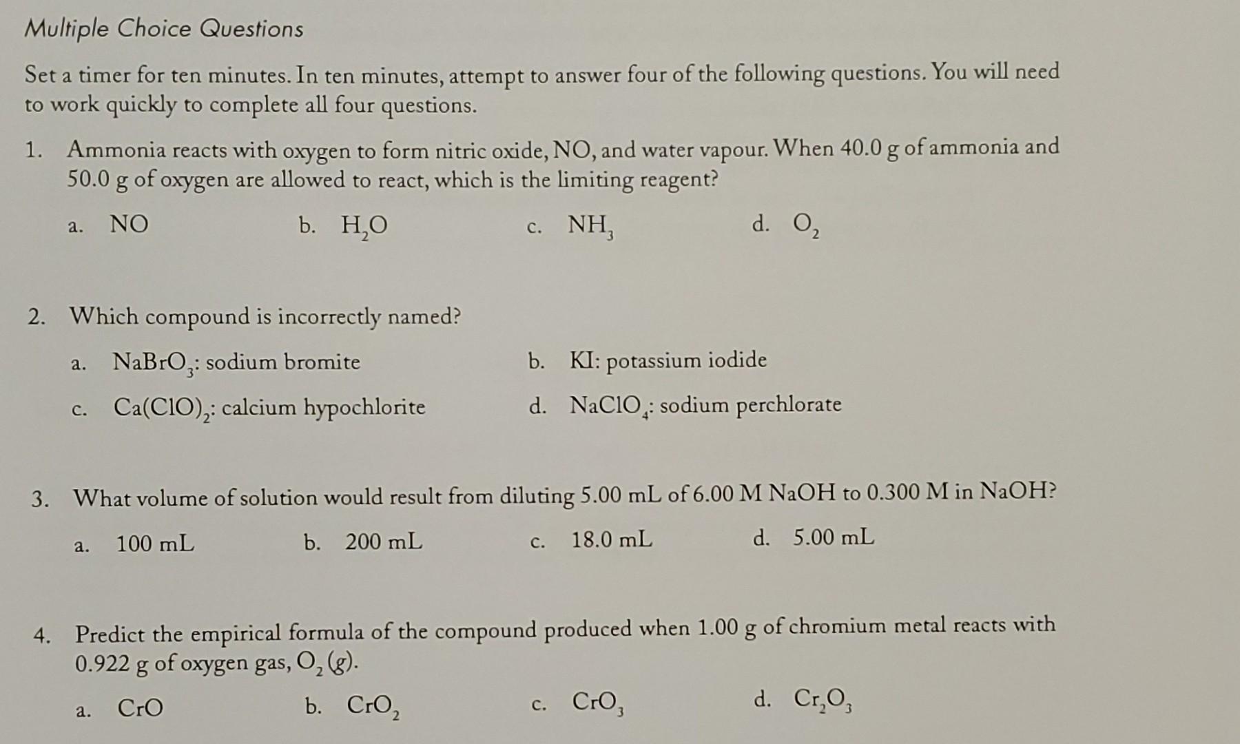Solved Multiple Choice Questions Set a timer for ten | Chegg.com