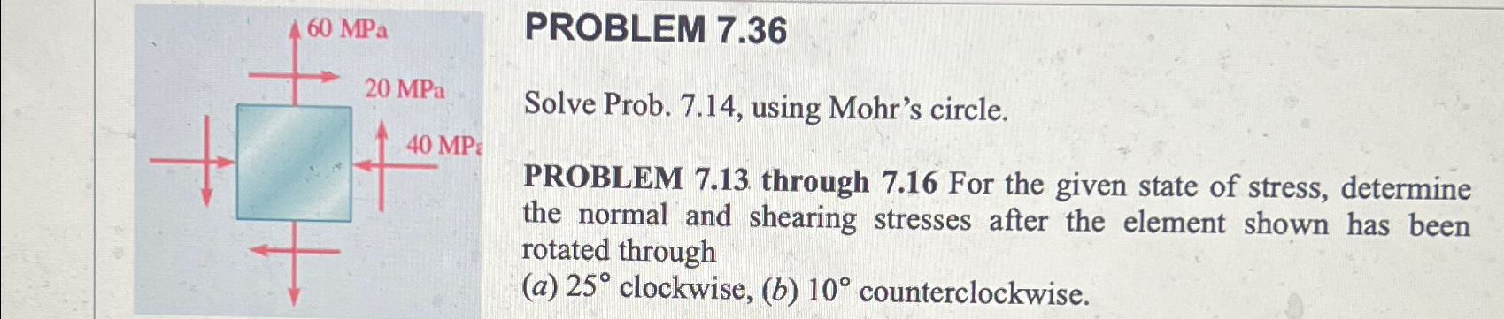 Solved Solve using Mohr's circle.PROBLEM 7.13 through 7.16 | Chegg.com Solved Solve using Mohr's circle.PROBLEM 7.13 through 7.16 | Chegg.com