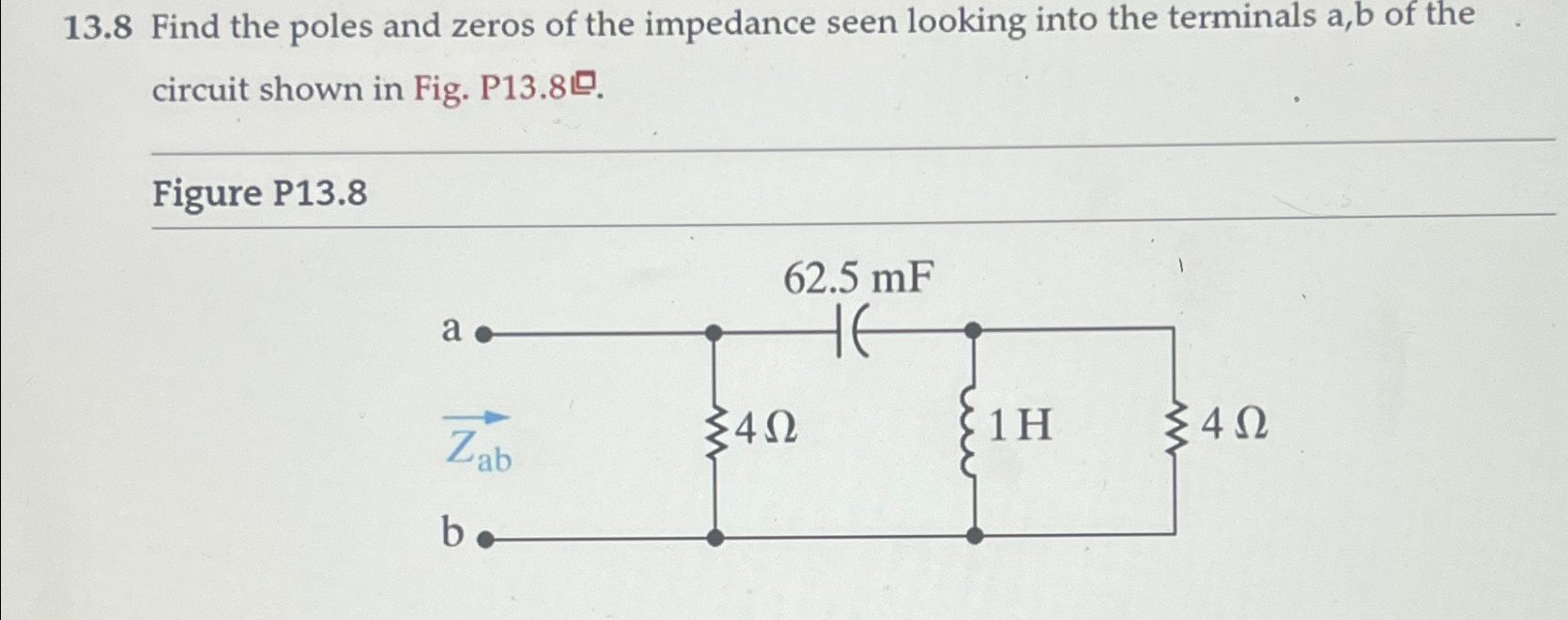 Solved 13.8 ﻿Find the poles and zeros of the impedance seen | Chegg.com