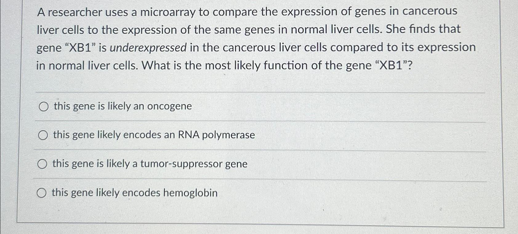 Solved A researcher uses a microarray to compare the | Chegg.com