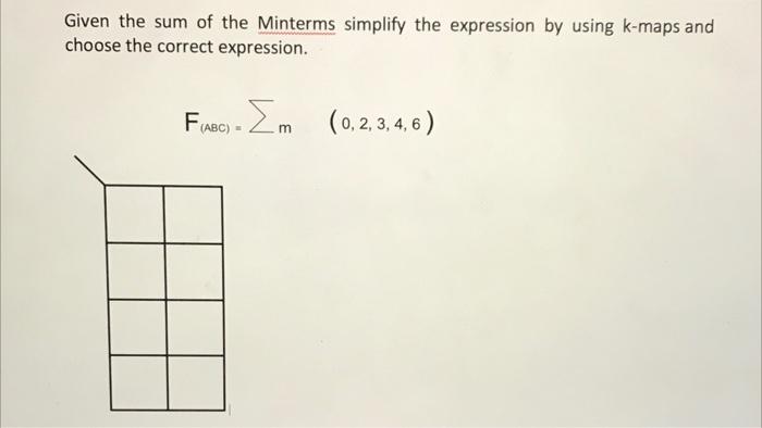 Solved Given the sum of the Minterms simplify the expression | Chegg.com