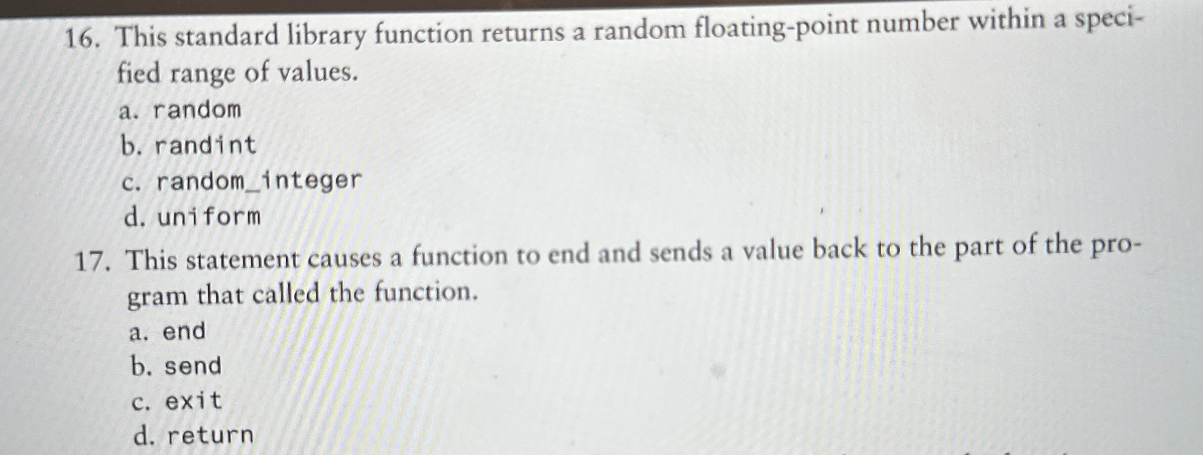 Solved This standard library function returns a random | Chegg.com