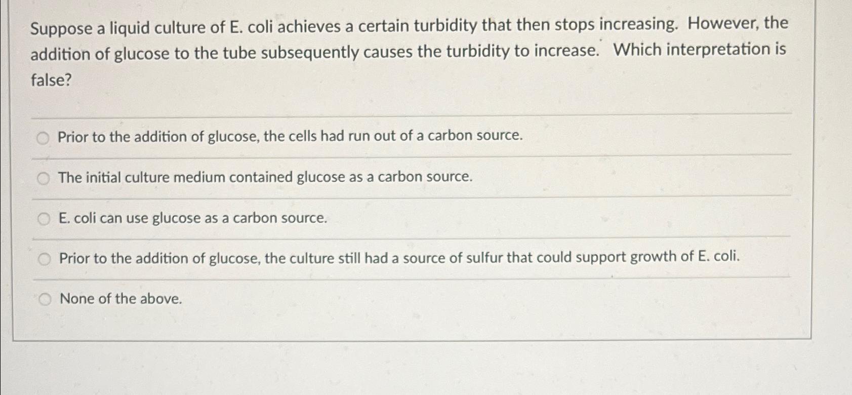 Solved Suppose a liquid culture of E. ﻿coli achieves a | Chegg.com