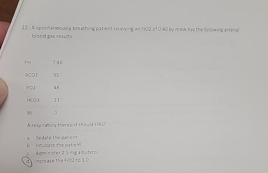 Solved A spontaneously breathing patient receiving an FiO2 | Chegg.com