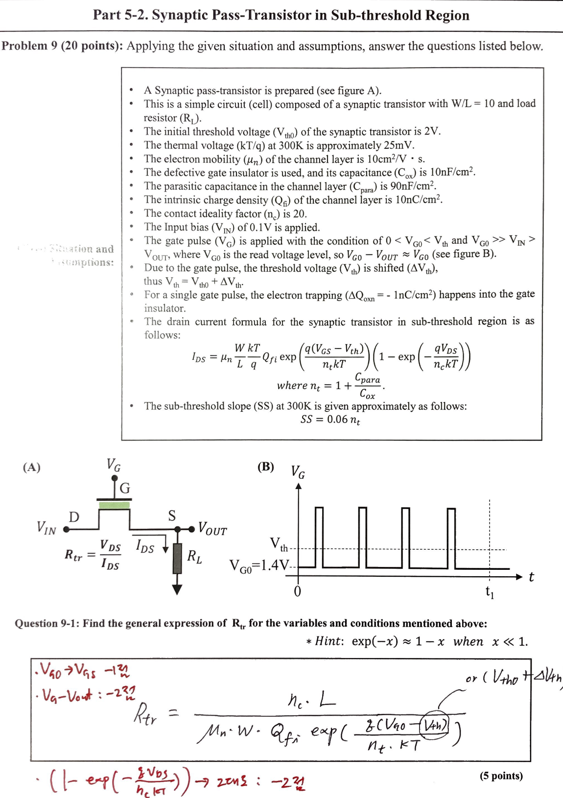 Solved Part 5-2. ﻿Synaptic Pass-Transistor in Sub-threshold | Chegg.com