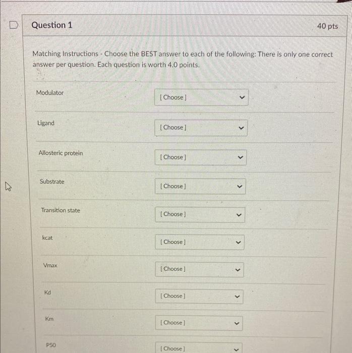 Solved Matching Instructions - Choose the BEST answer to | Chegg.com