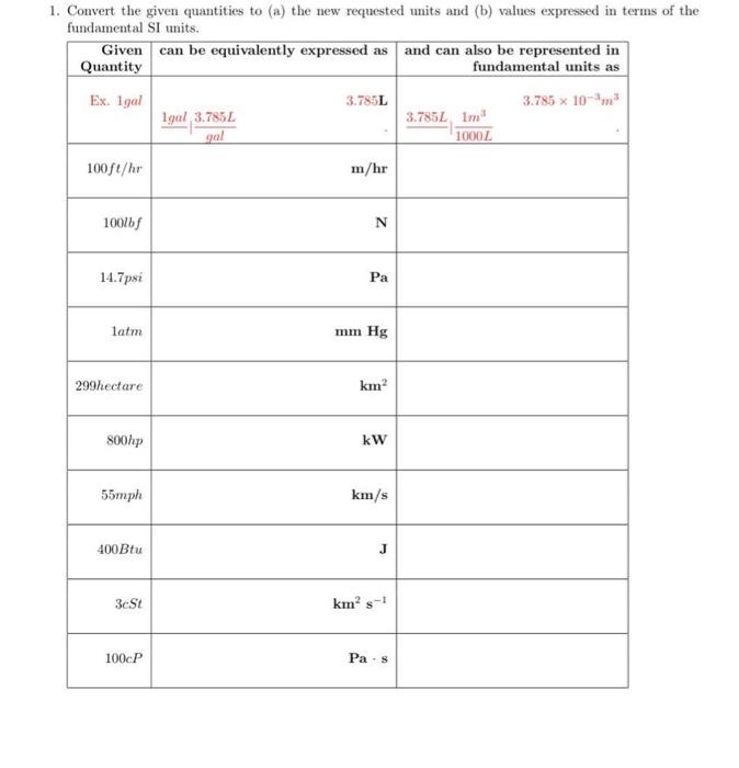 Solved 1. Convert the given quantities to (a) the new | Chegg.com