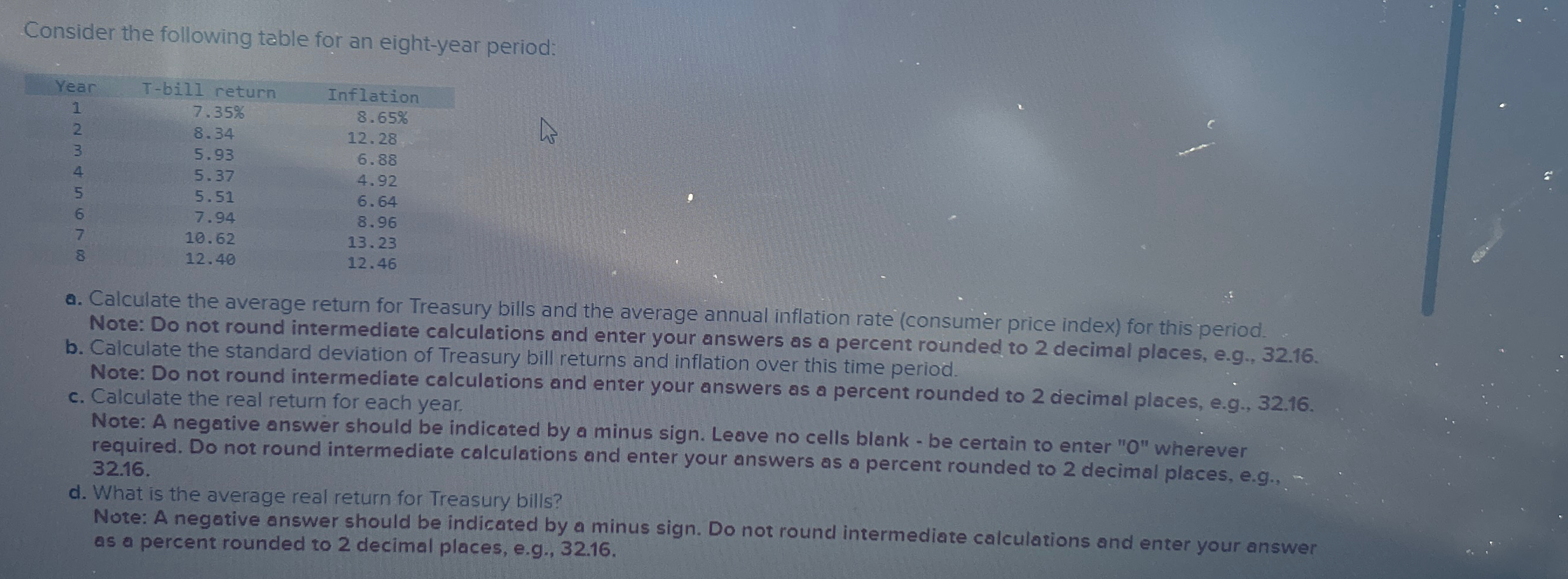 Solved Consider the following table for an eight-year | Chegg.com