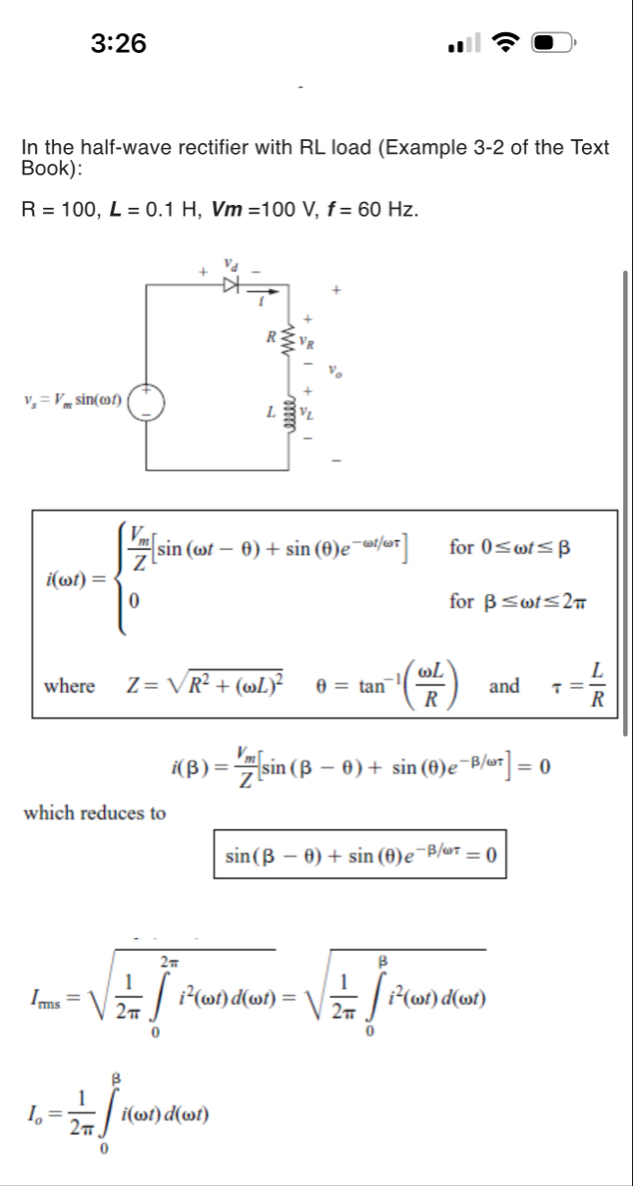 3:26In the half-wave rectifier with RL load (Example | Chegg.com