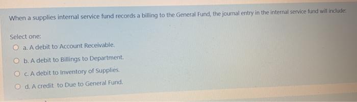 Solved When a supplies internal service fund records a | Chegg.com