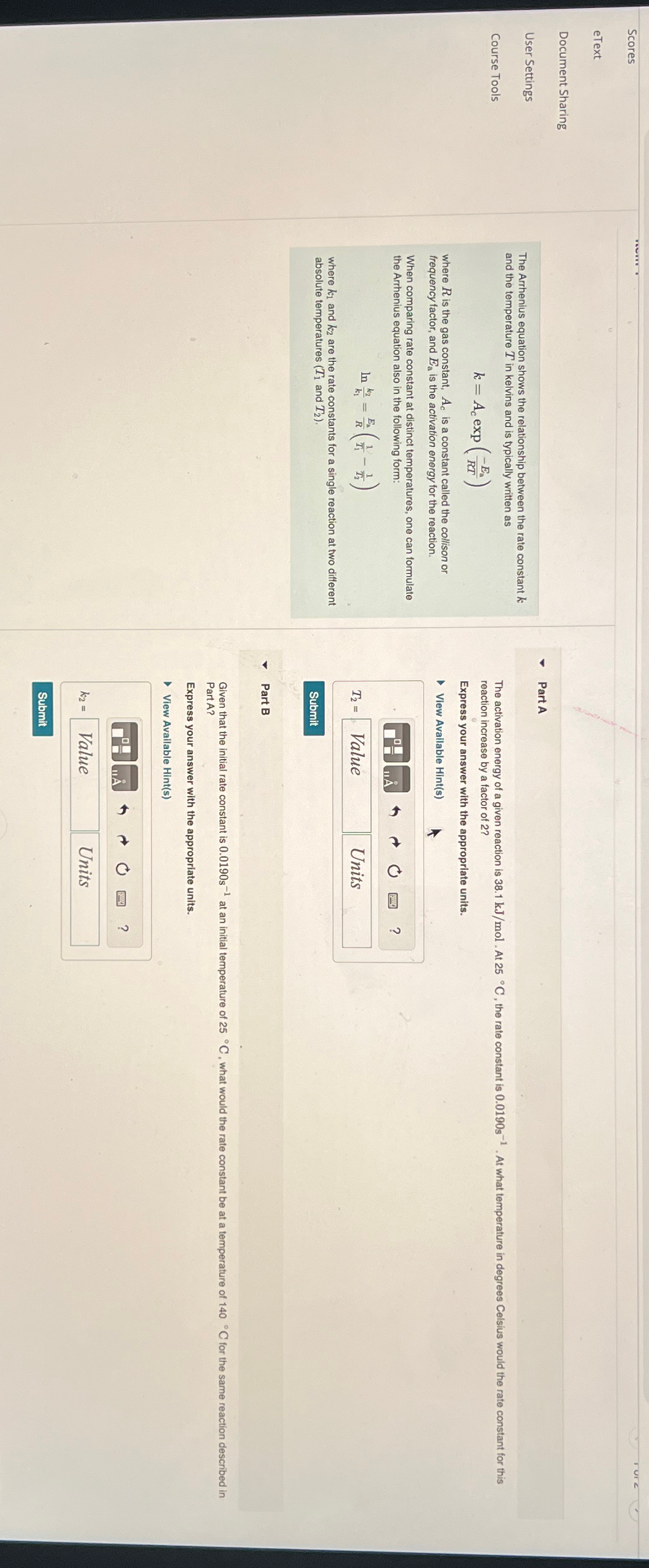 Solved ScoreseTextDocument SharingUser SettingsCourse | Chegg.com