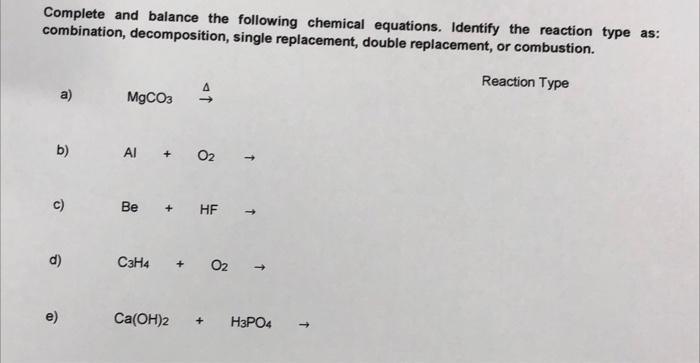 Solved Complete and balance the following chemical | Chegg.com