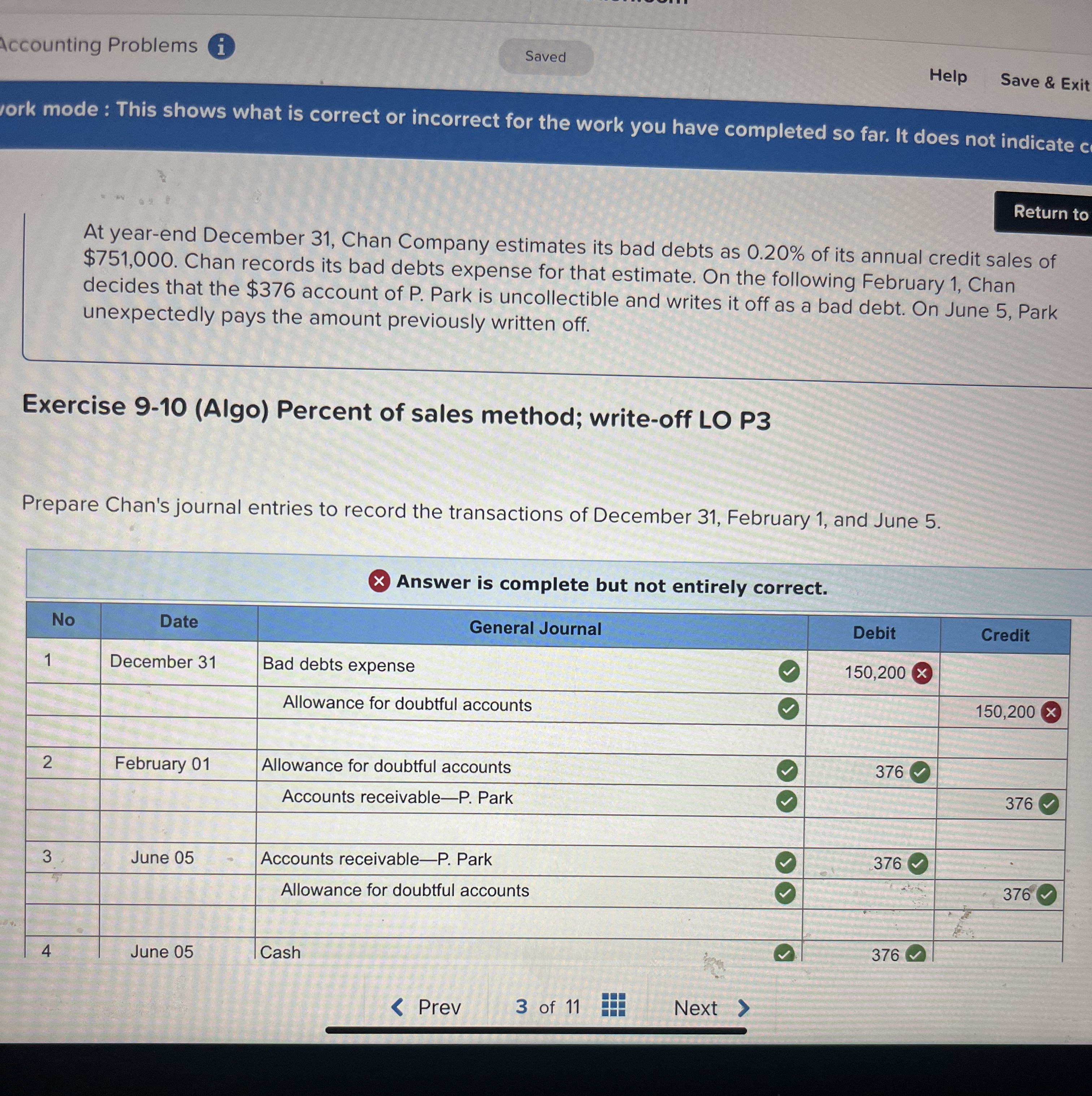 [Solved]: Accounting Problems Help Save & Exit ork mode