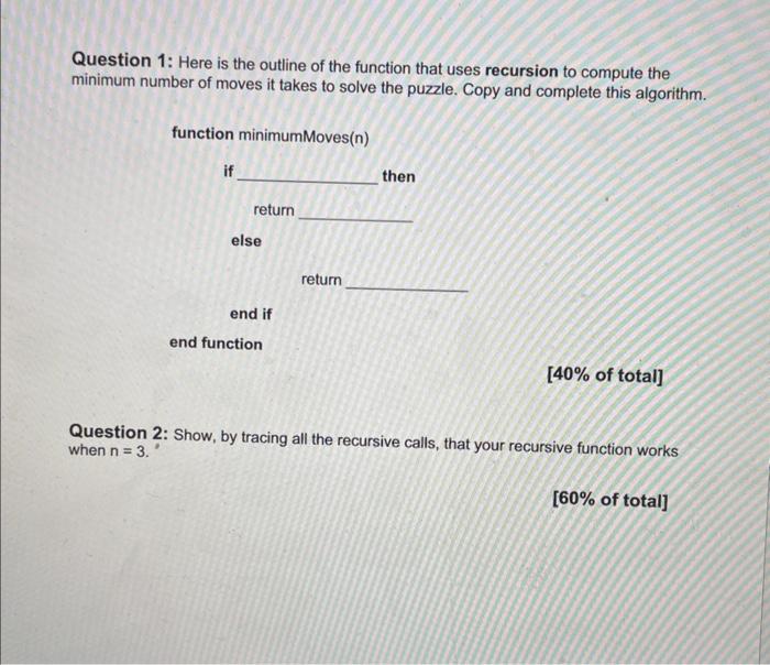 Solved Problem: When solving the tower of Hanoi puzzle with | Chegg.com