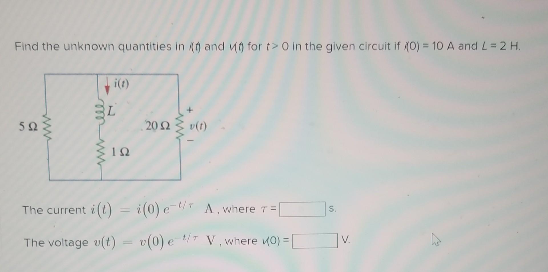 Solved Find the unknown quantities in i(t) and V(t) for t>0 | Chegg.com