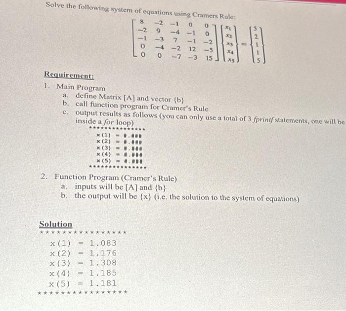 Solved Solve the following system of equations using Cramers | Chegg.com